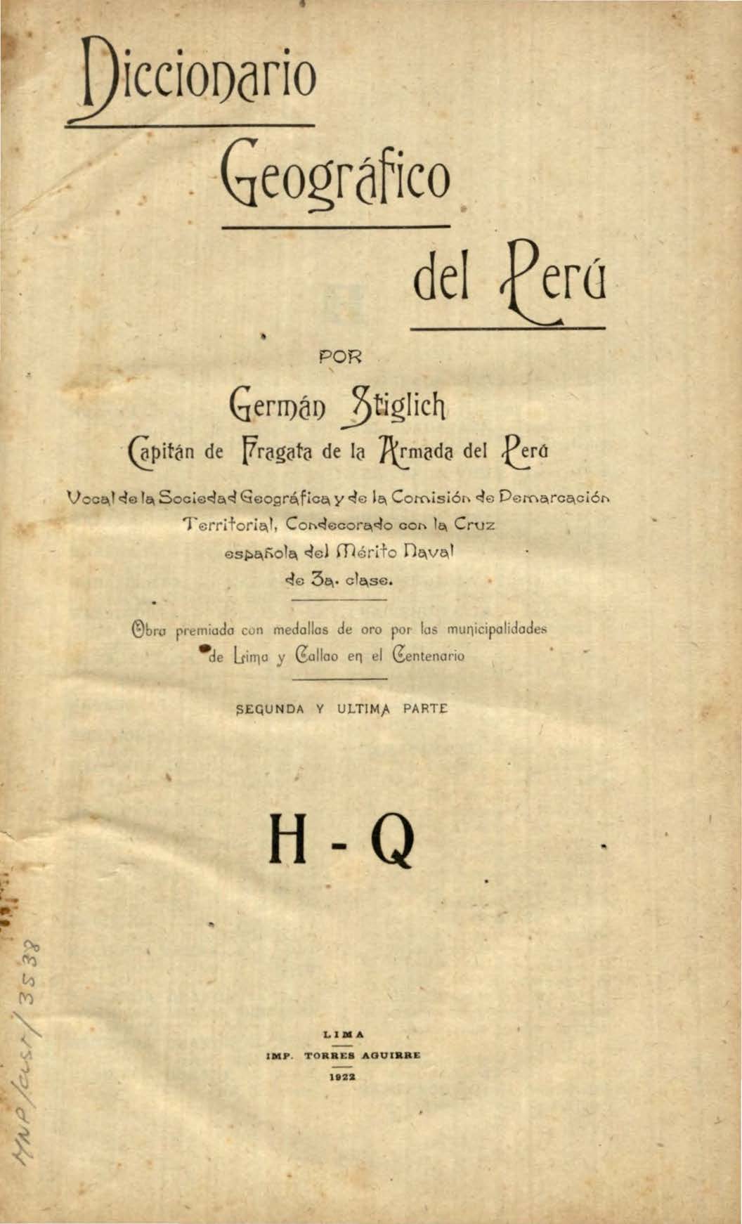Diccionario Geográfico del Perú - H-Q | Archivo Histórico